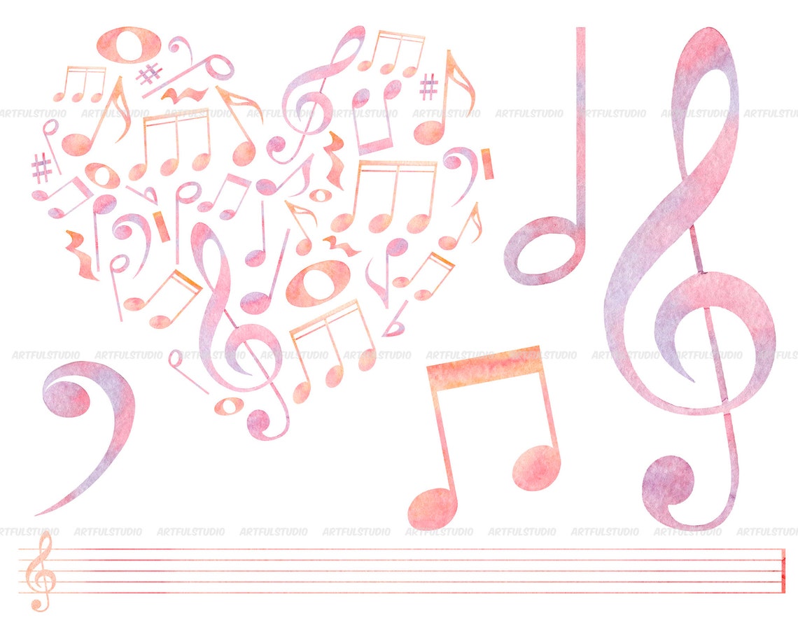 Watercolor Musical Notes Clipart Musical Key Png Musical Notation ...