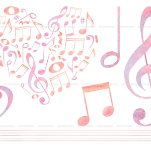 Watercolor Musical Notes Clipart - Musical Key Png - Musical Notation ...
