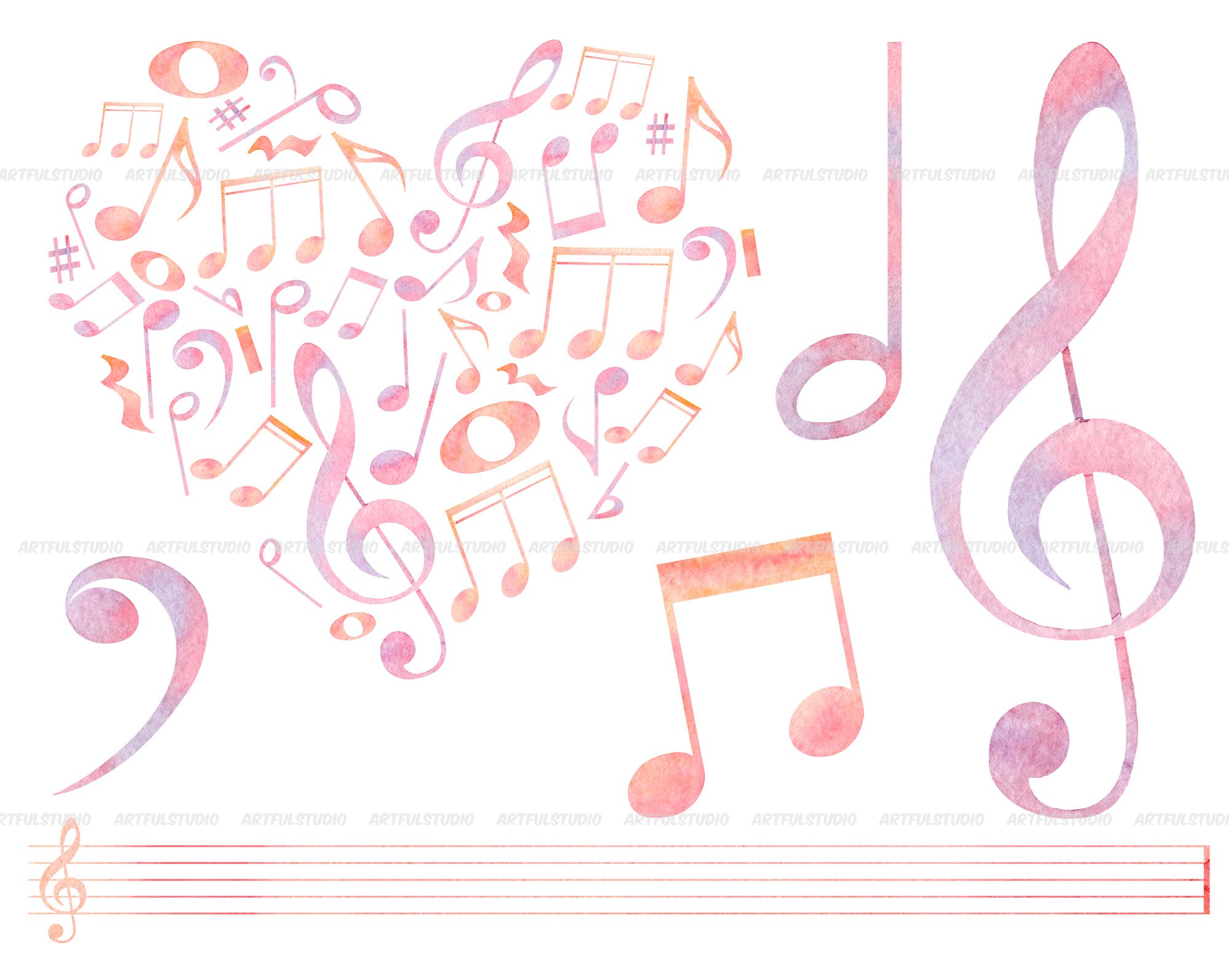 Watercolor Musical Notes Clipart Musical Key Png Musical Notation ...