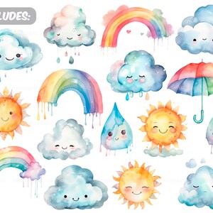 Watercolor Cute Weather Clipart - Happy Rainbow Baby Shower -baby ...