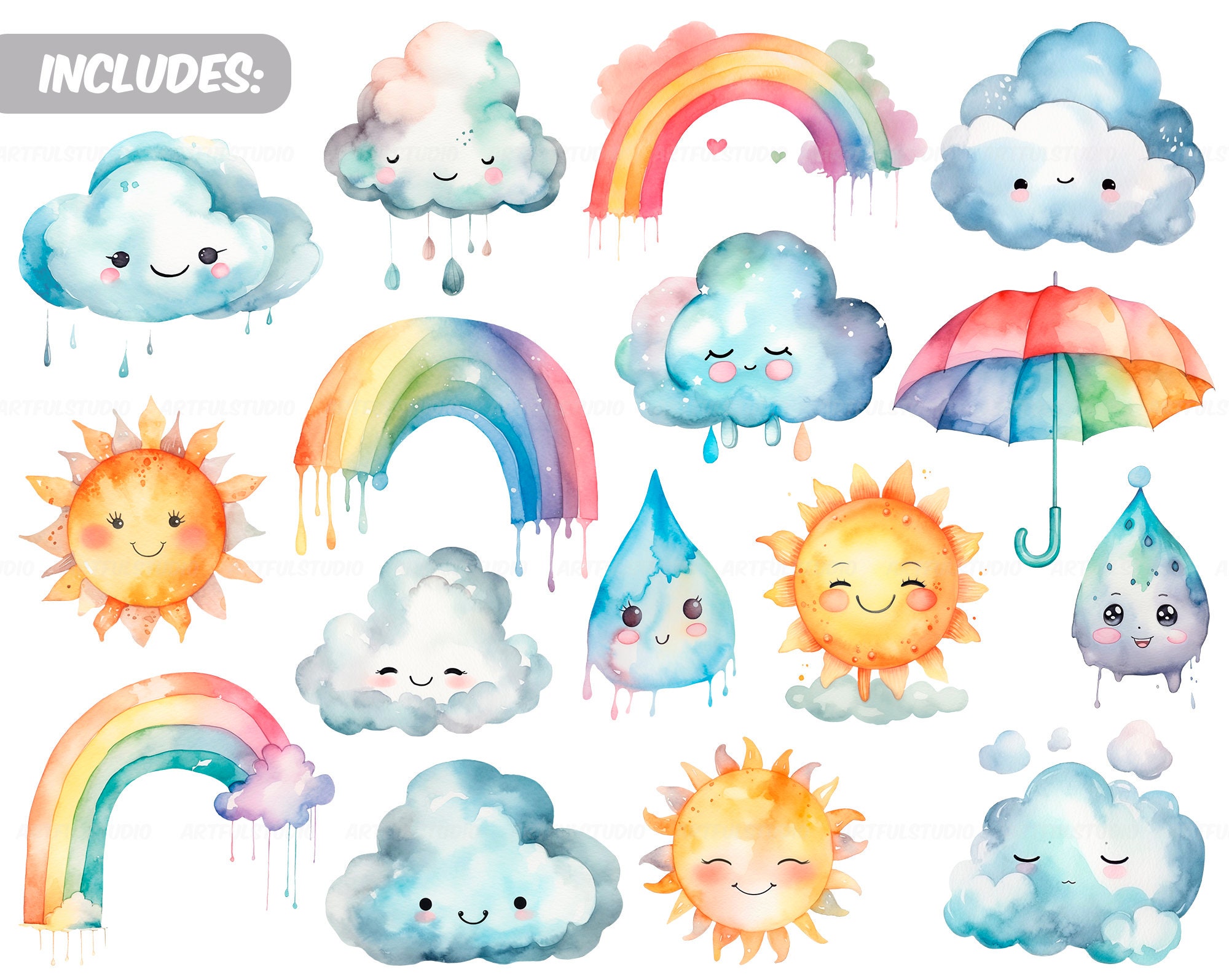Watercolor Cute Weather Clipart - Happy Rainbow Baby Shower -baby ...