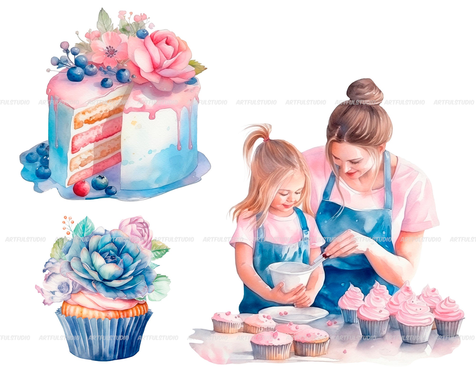 Watercolor Mom and Daughter Clipart: Mother's Day PNG (digital Download ...