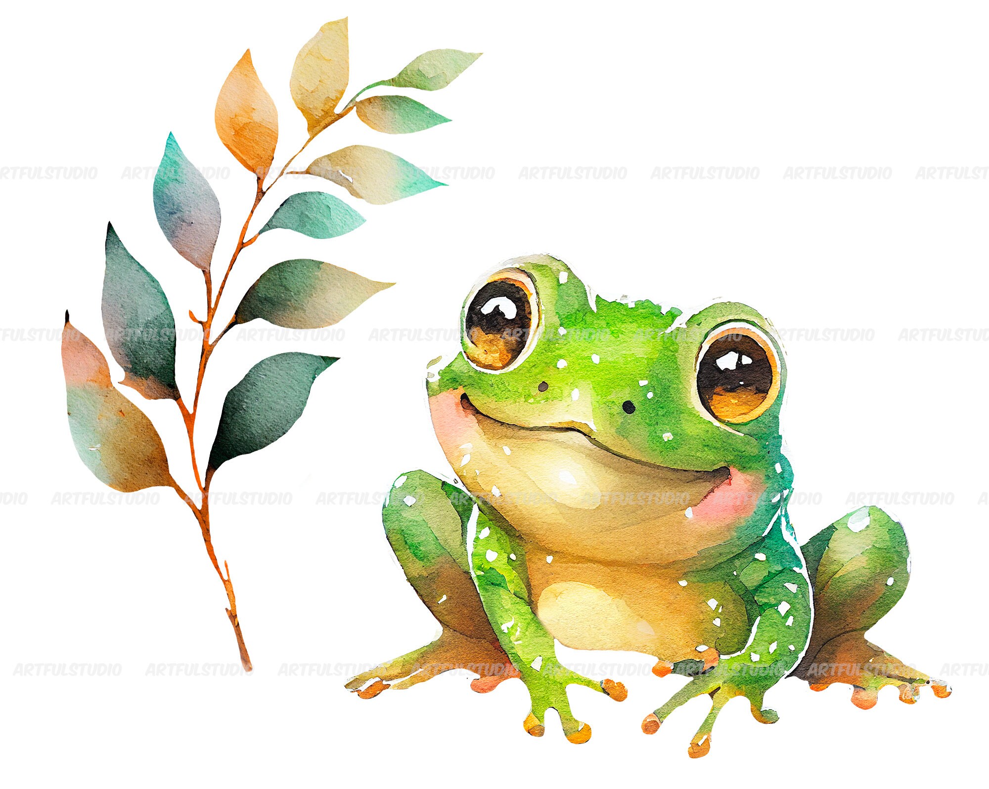 Watercolor Baby Frog Clipart: Woodland Animal Graphics (digital ...