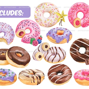 Donut Watercolor Clipart -pastel Donuts-sweet Bakery Food-doughnut ...