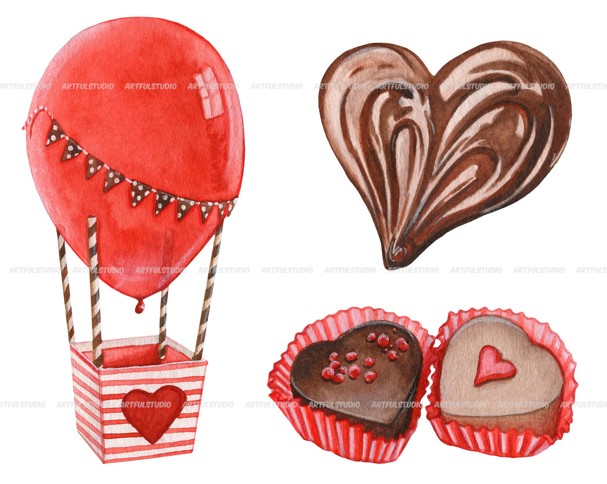 Watercolor Valentine's Day Sweets Clipart Set, Chocolate Hearts Png ...