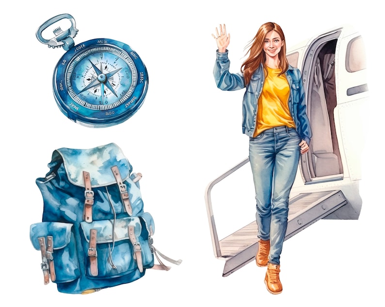 Watercolor Travel Lover Clipart Summer Holiday - Etsy