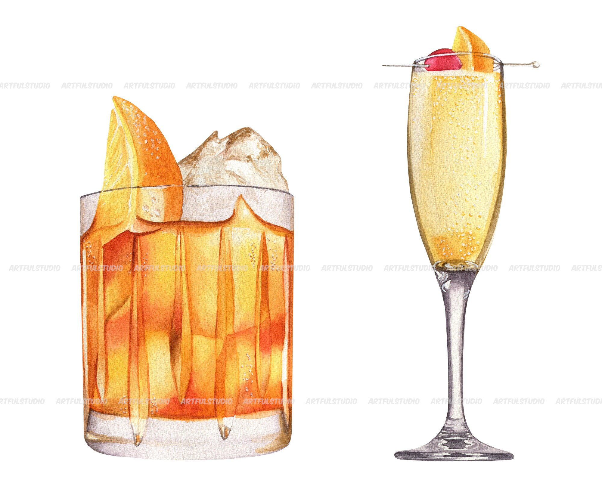 Watercolor Cocktails Clipart-signature Cocktails-alcoholic Drinks ...