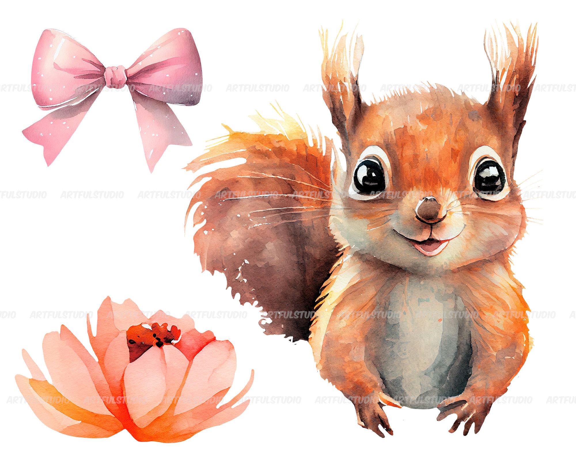 Watercolor Cute Baby Squirrels Clipart-realistic Squirrel With - Etsy