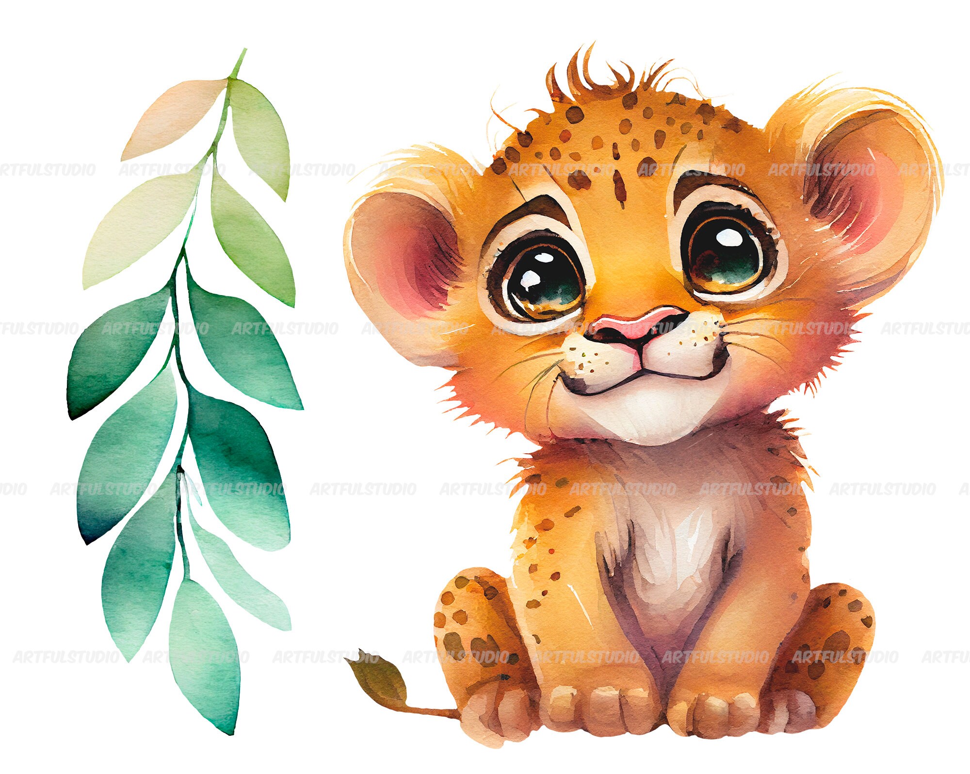 Watercolor Cute Baby Lions Clipart-realistic Lion With Flower-baby ...