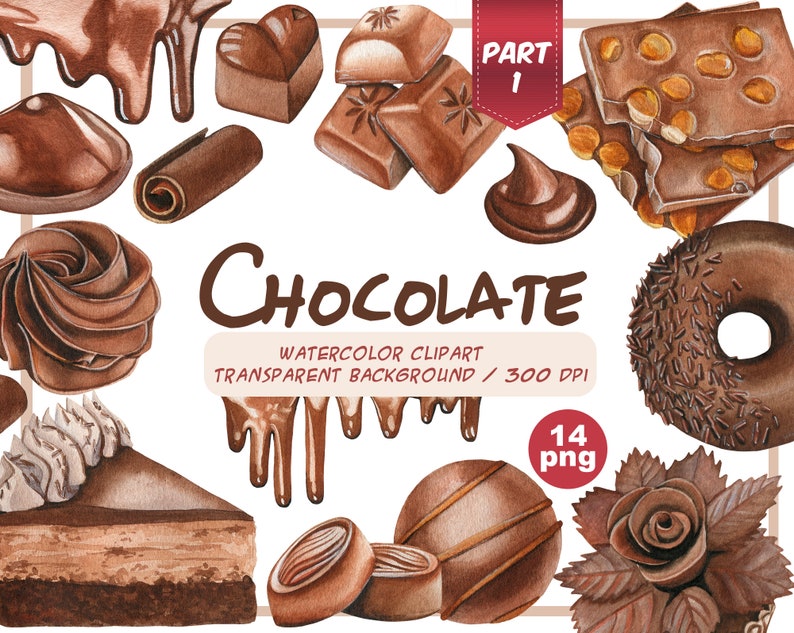 Watercolor Chocolate Clipart-dessert PNG Clip Art-chocolate Streaks and ...