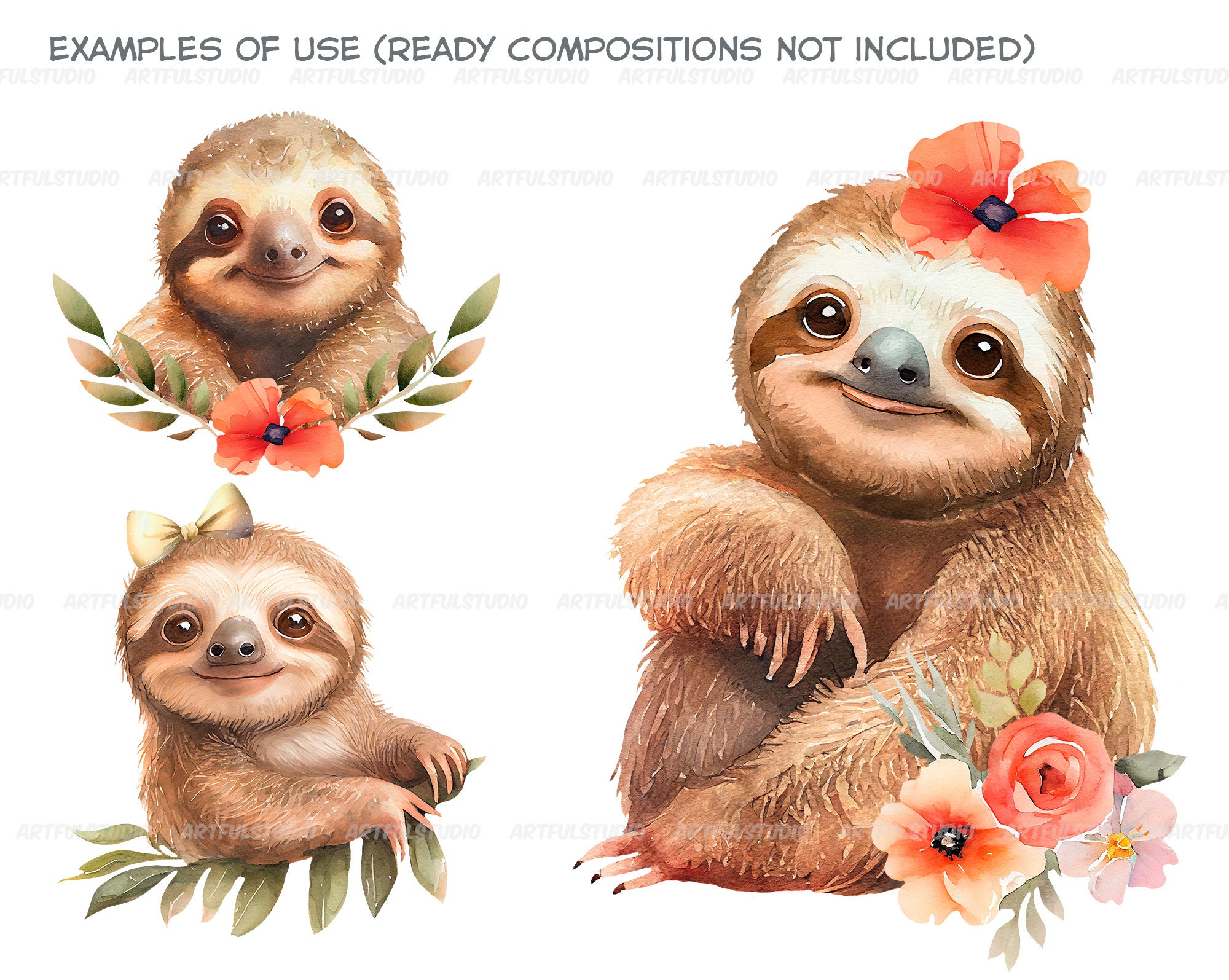 Watercolor Cute Baby Sloths Clipart-realistic Sloth With - Etsy