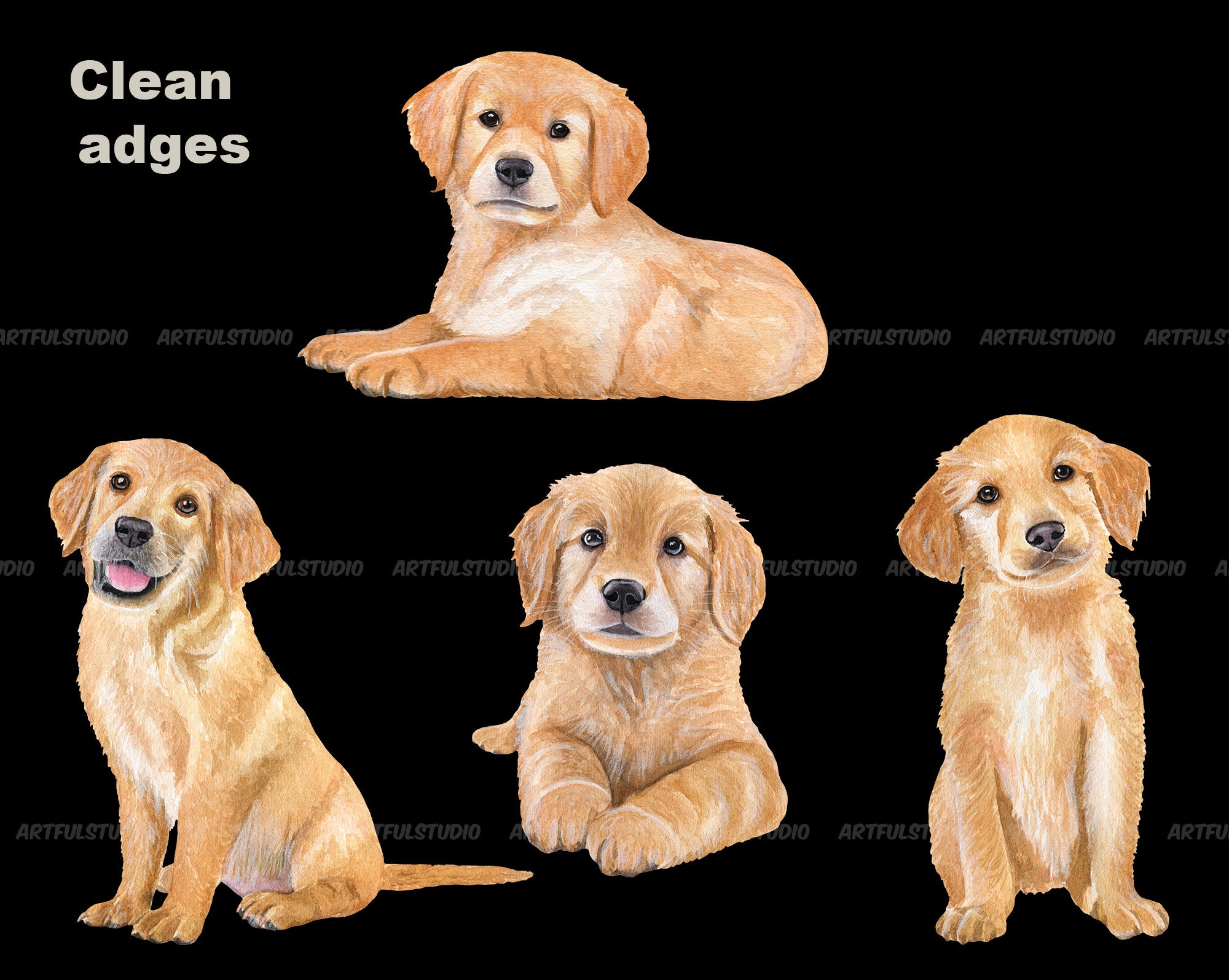 Watercolor Golden Retriever Puppies Clipart-labrador Breed Illustration ...
