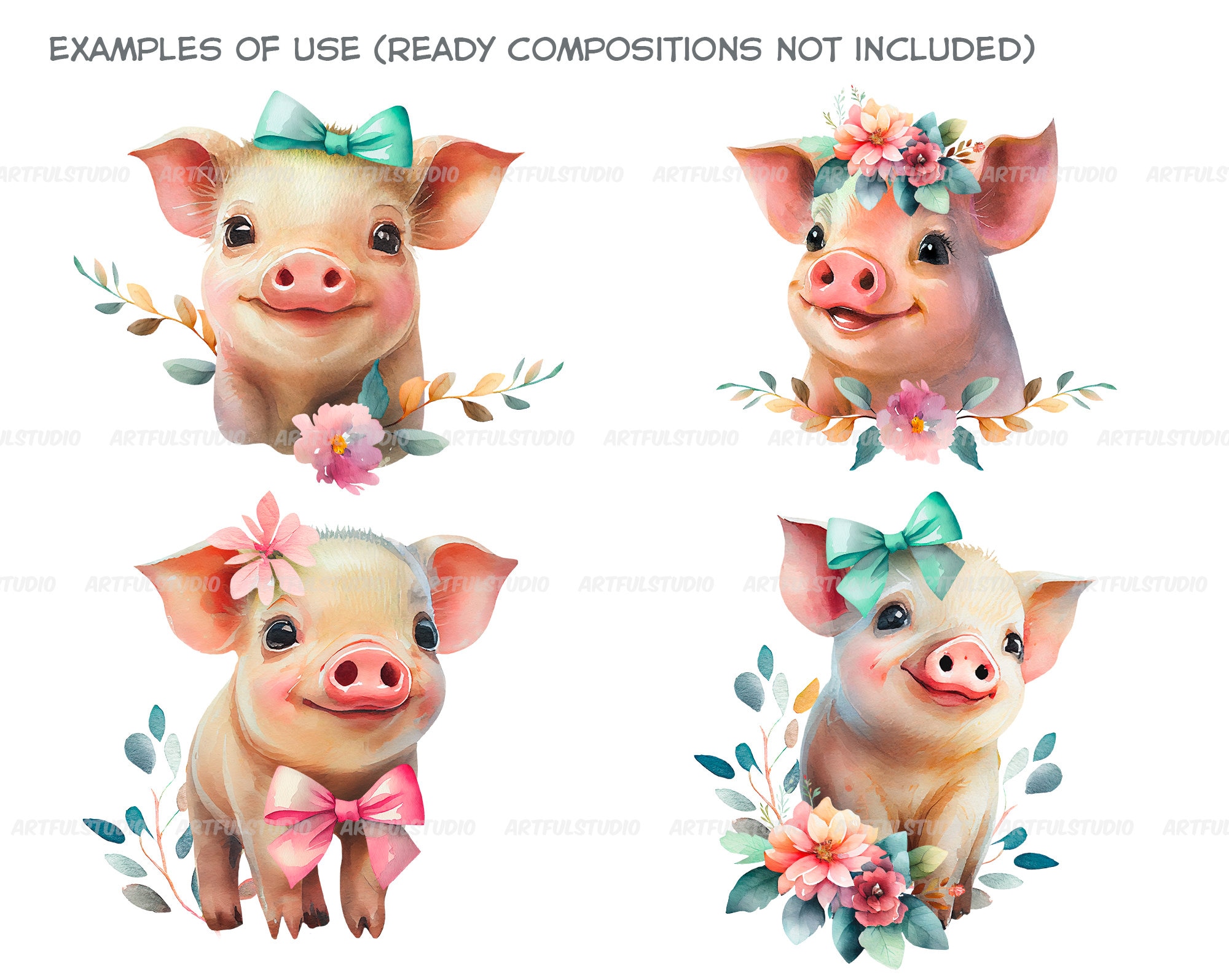 Watercolor Cute Baby Piglets Clipart-realistic Pigs With - Etsy