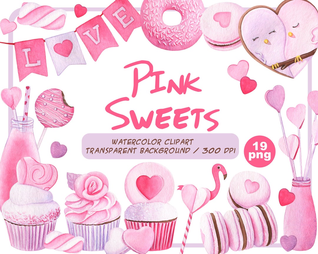 Watercolor Valentine's Day Sweets Clipart-pink Hearts-pastel Love Clip ...