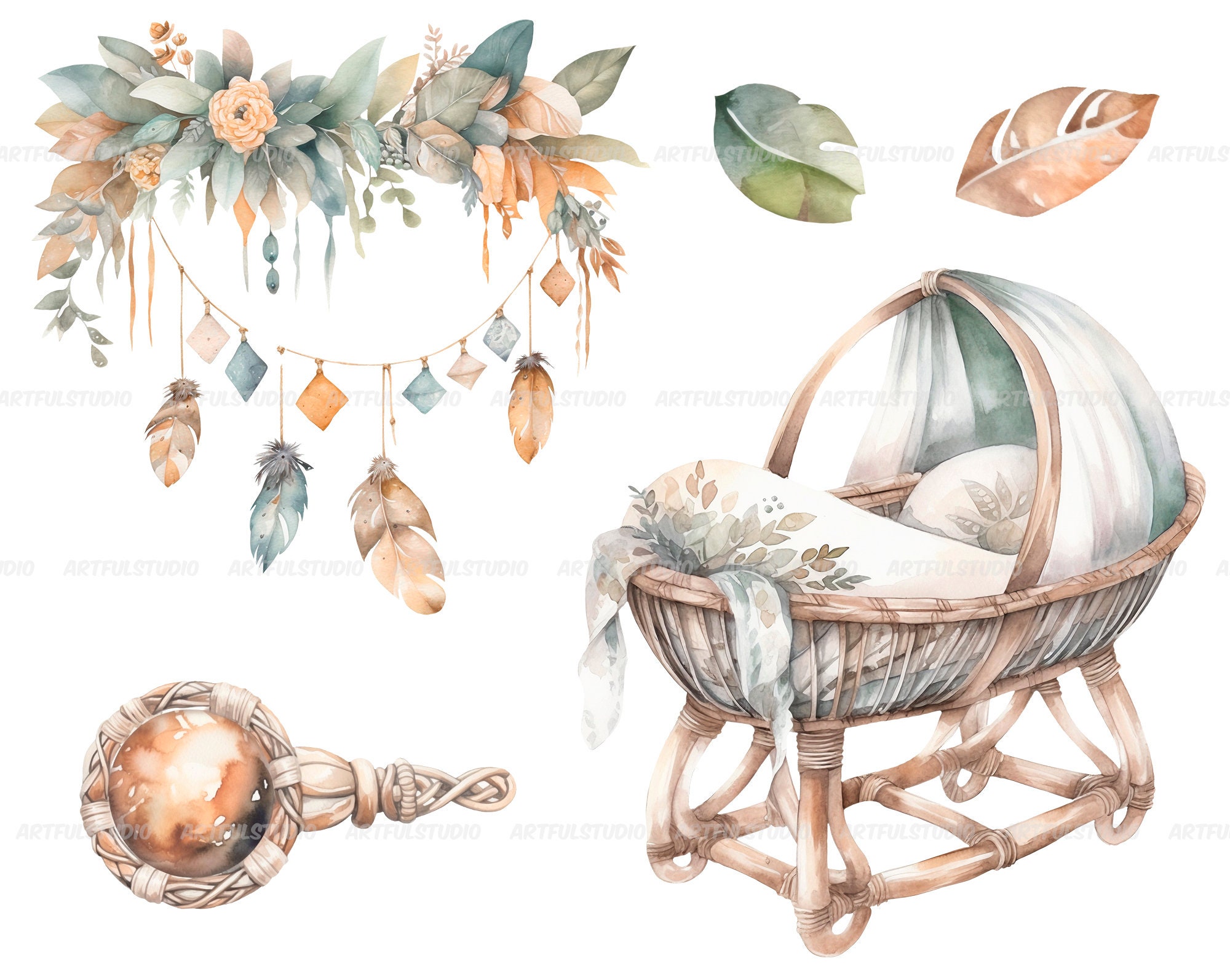 Watercolor Boho Nursery Clipart boho Baby Shower-baby - Etsy