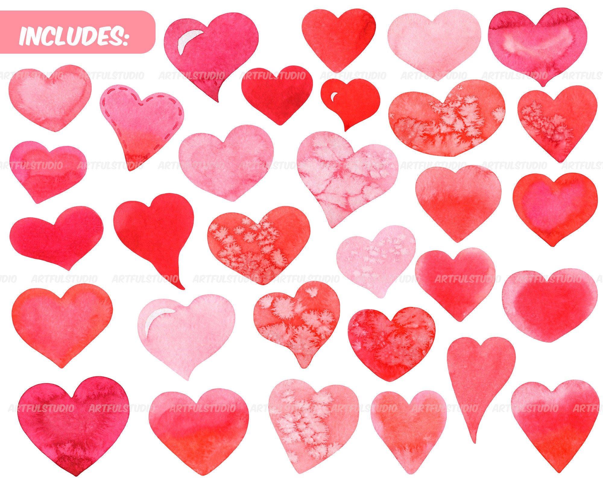 Watercolor Love Hearts Clipart-valentine's Day Graphics for Planner ...