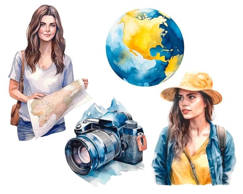 Watercolor Travel Lover Clipart Summer Holiday - Etsy