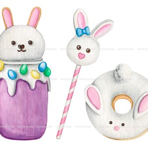 Watercolor Easter Sweets Clipart-easter Food-sweet Bunny-rabbit Pastel ...