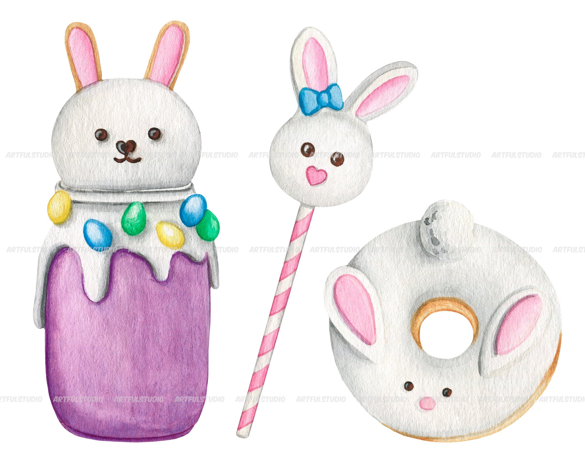 Watercolor Easter Sweets Clipart-easter Food-sweet Bunny-rabbit Pastel ...