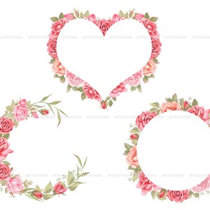 Watercolor Vintage Roses Frames Clipart Flower Arrangement Pink Floral ...