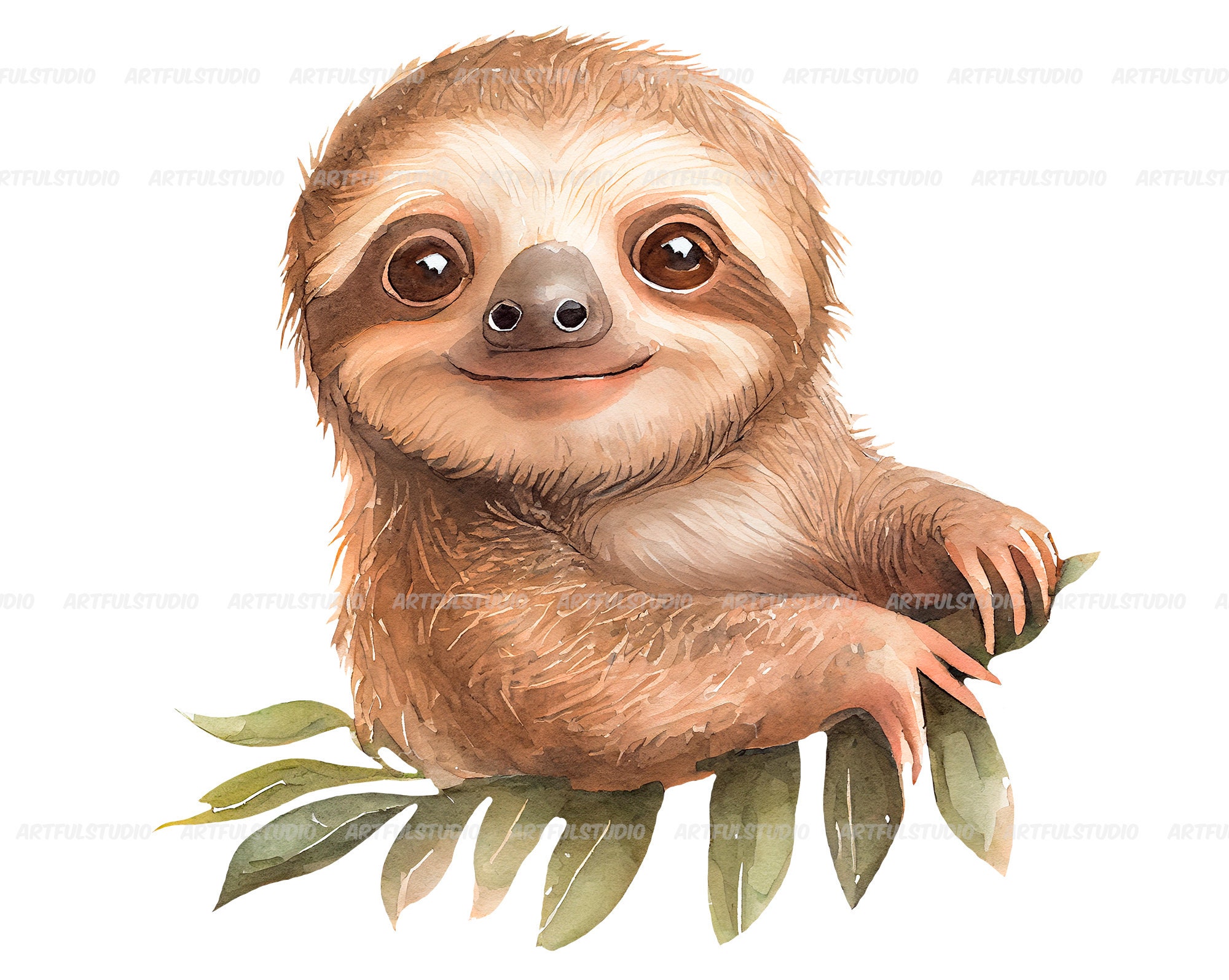 Watercolor Cute Baby Sloths Clipart-realistic Sloth With - Etsy