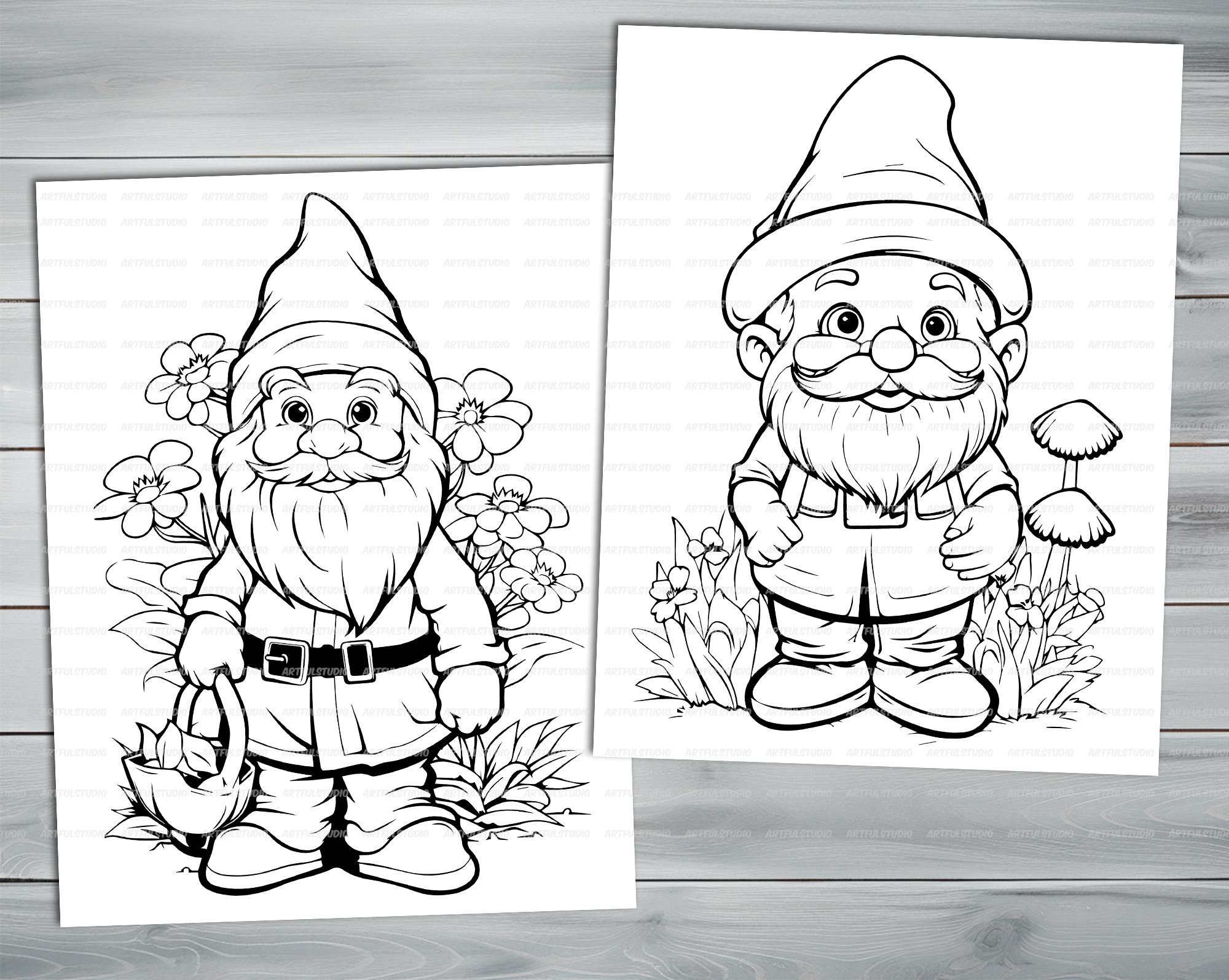 Garden Gnome PDF Coloring Book Printable Colouring Pages for Kids Cute ...