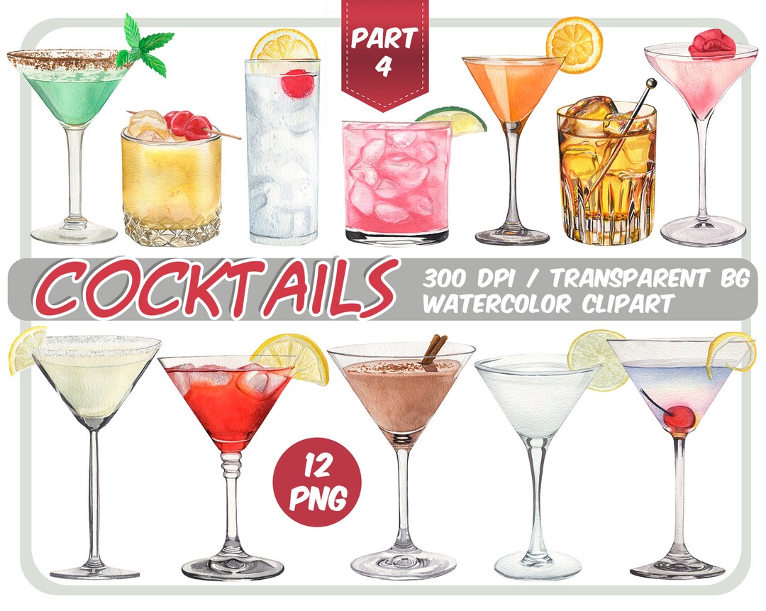 Watercolor Cocktails Clipart-signature Cocktails-alcoholic Drinks ...