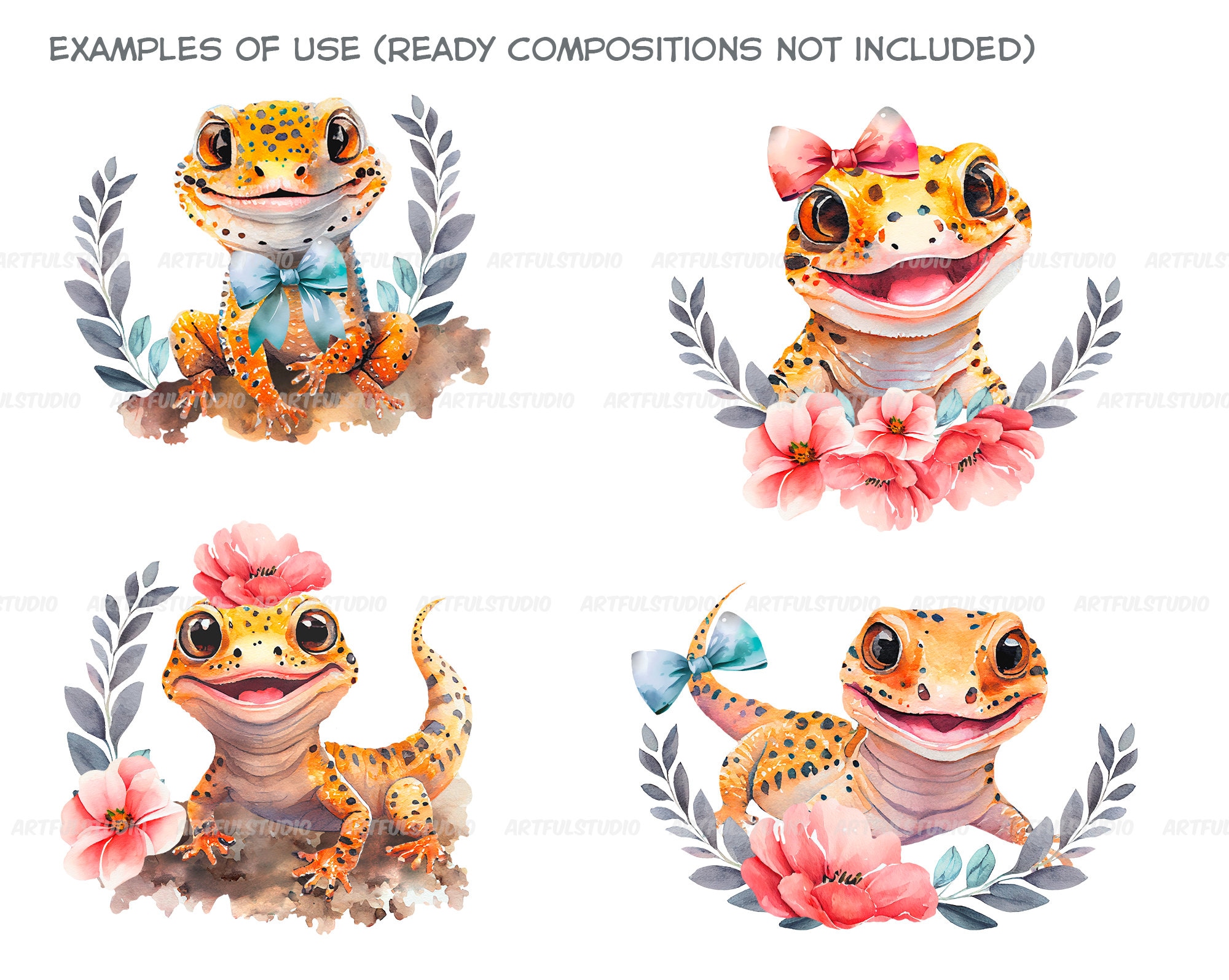 Watercolor Cute Baby Leopard Geckos Clipart-realistic Gecko - Etsy