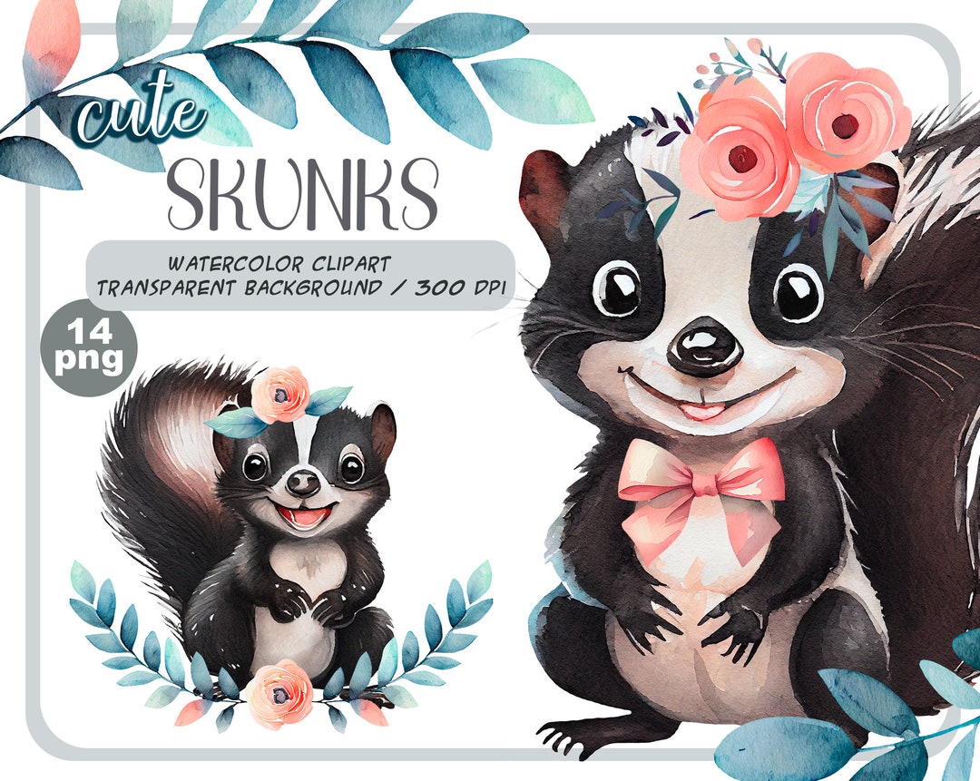 Watercolor Cute Baby Skunks Clipart-realistic Skunk With Flower-baby ...