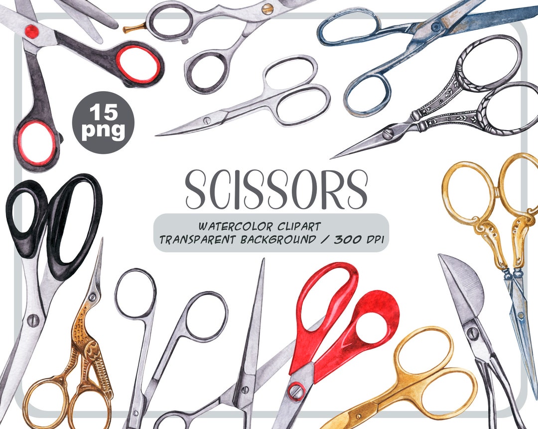 Watercolor Vintage Scissors Clipart: Antique Sewing Accessories (PNG ...