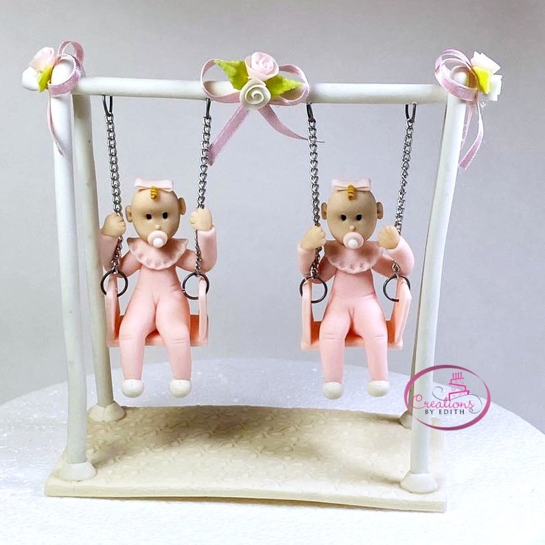 Twin Babies on Swing Cake Topper Birthday Cake Topper First Birthday ...