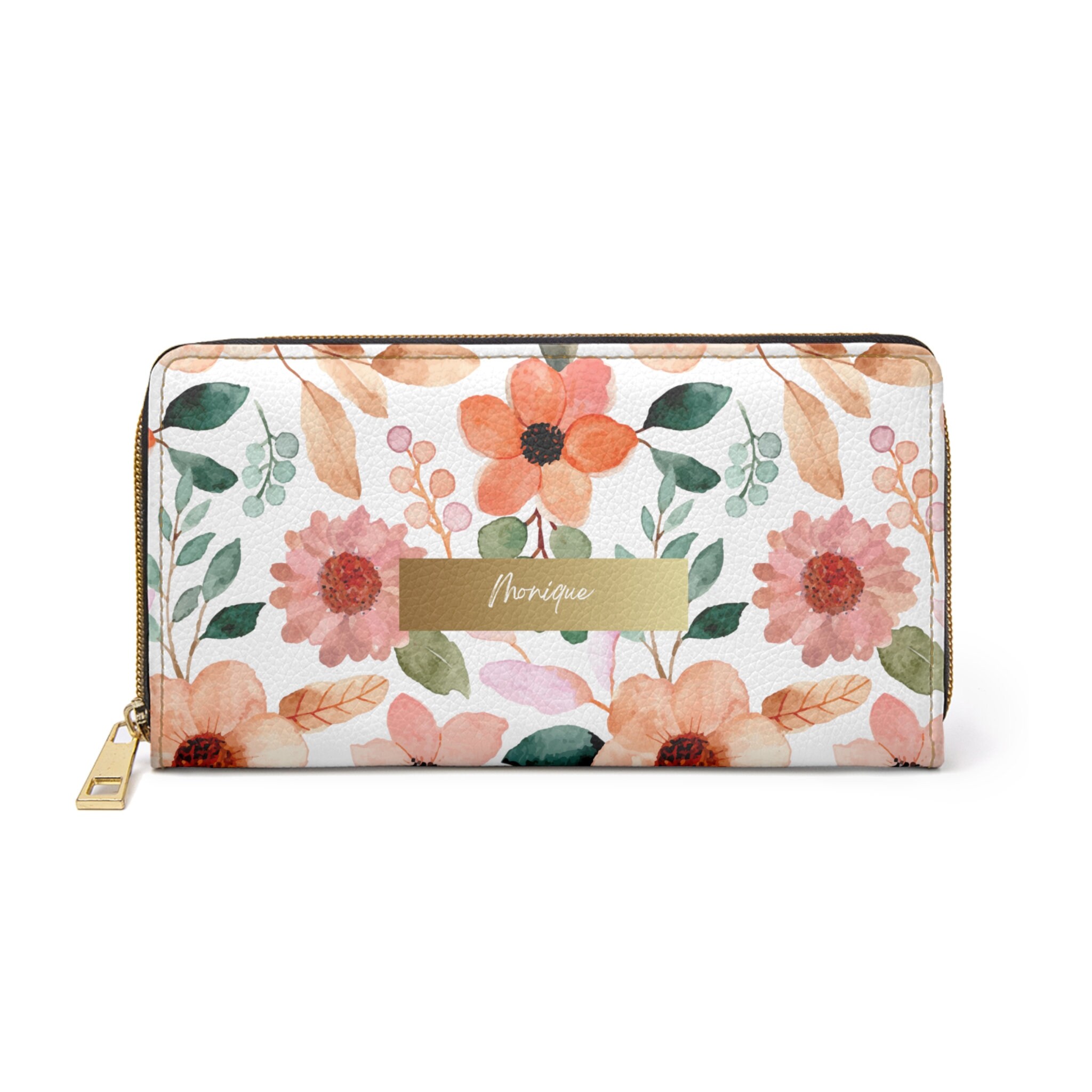 Personalized Name in Floral Pattern Zipper Wallet, Personalized Ladies ...