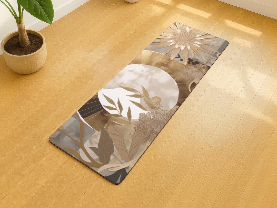 Modern Boho Sun Moon Yoga Mat, Foliage Geometric Exercise Mat, Anti ...