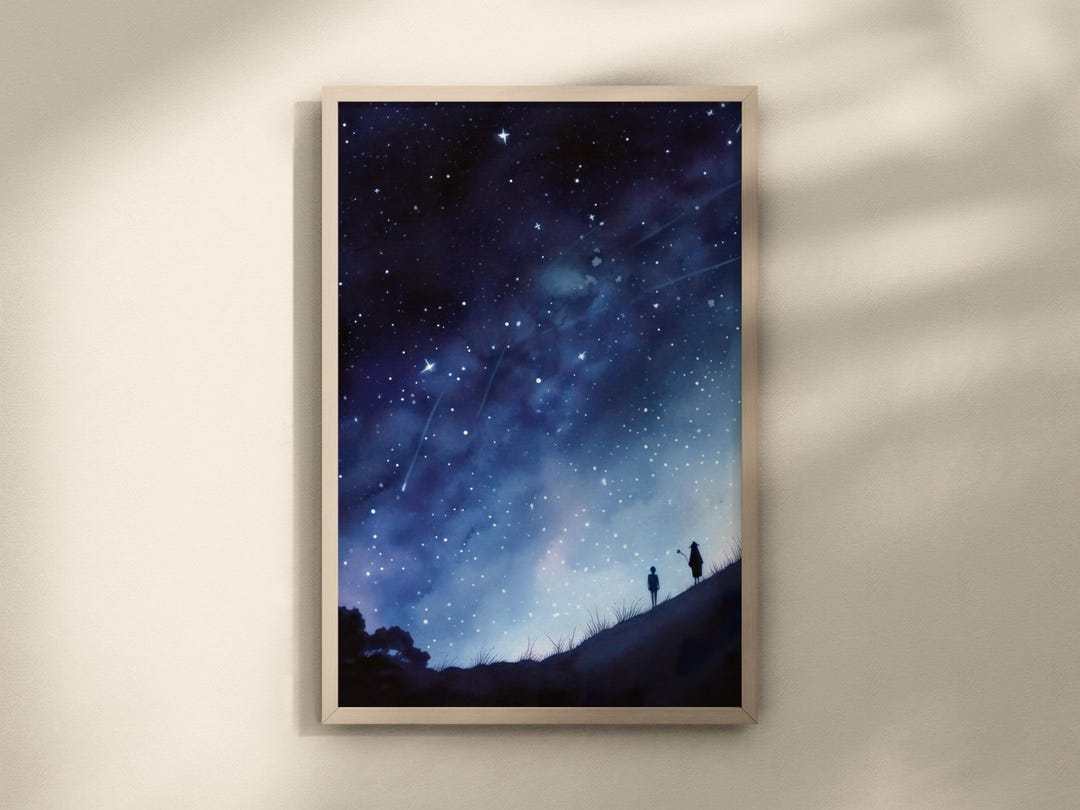 Japanese Watercolor Art Print, Starry Starry Night Art, Celestial Wall ...