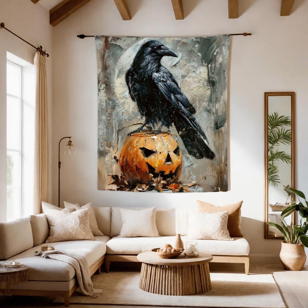 Halloween Tapestry, Original Art on Tapestry, Gothic Wall Hanging ...