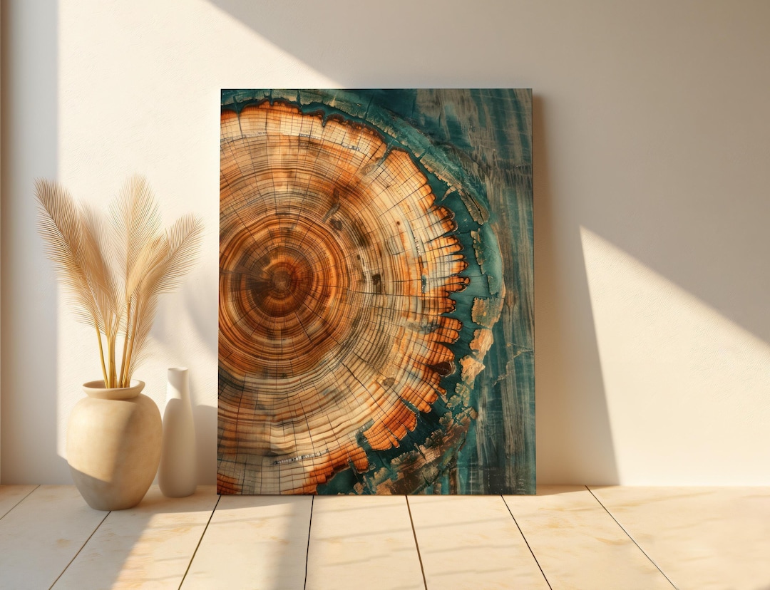 Nordic Tree Ring Canvas Painting, Scandinavian Abstract Wall Art ...