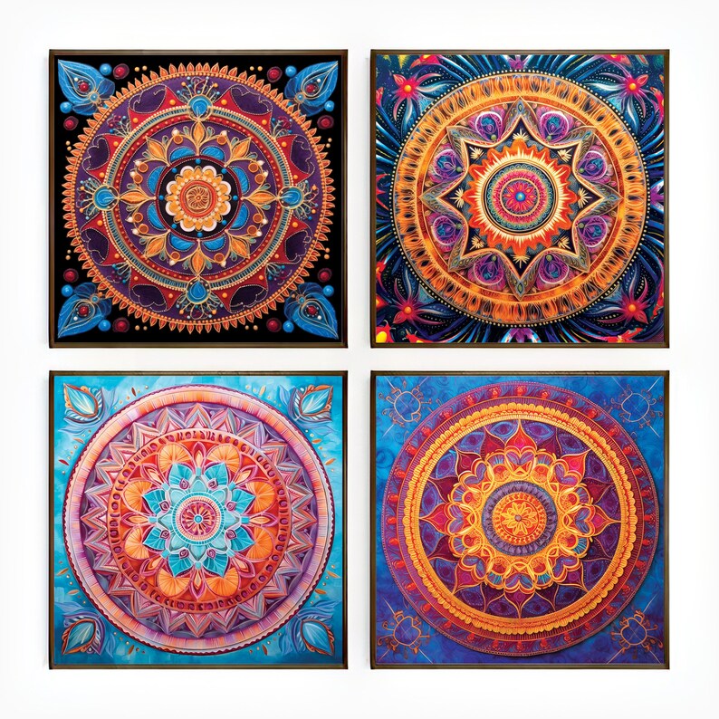Mandala Art Set of 16, Mandala Art Bundle, Mandala Deco, Spiritual ...