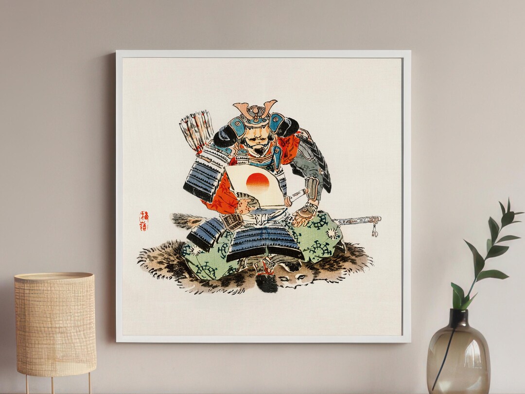 Proud Samurai Warrior Art Print, Vivid Sunset Armor Square Premium ...