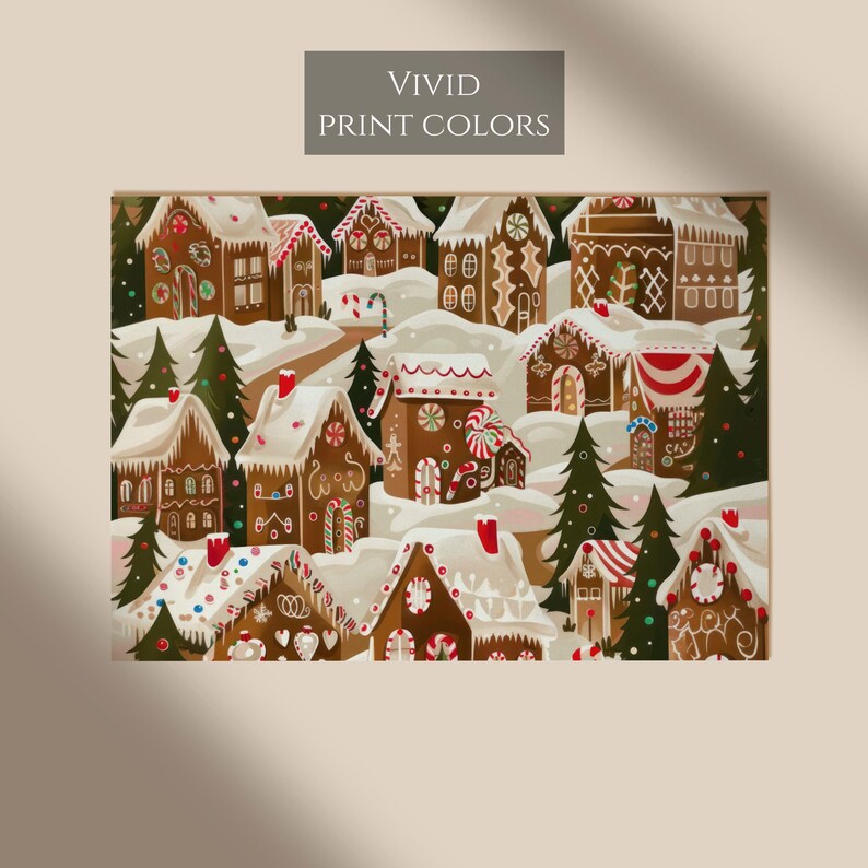 Whimsical Gingerbread Village Art, Festive Holiday Charm Print ...