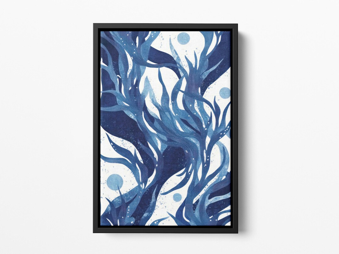 Bedroom Wall Decor Canvas, Living Room Accent Print, Blue White Ocean ...