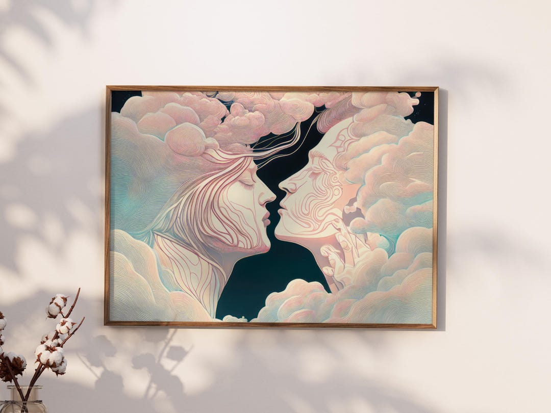 Celestial Embrace Wall Art, Ethereal Human Connection Landscape ...