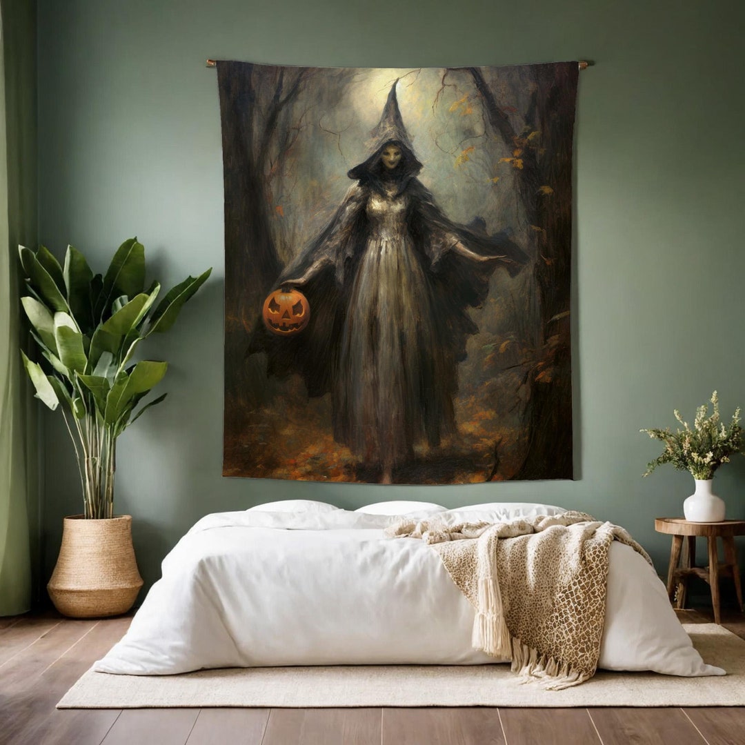 Halloween Tapestry, Original Art on Tapestry, Gothic Wall Hanging ...