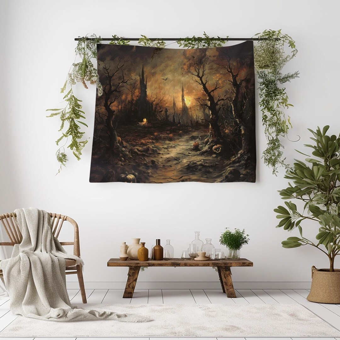 Halloween Tapestry, Original Art on Tapestry, Gothic Wall Hanging ...