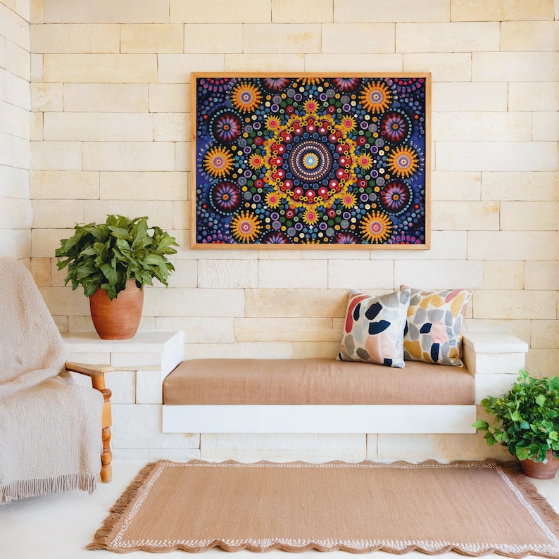 Hypnotic Wall Art, Vibrant Abstract Print, Psychedelic Mandala Decor ...