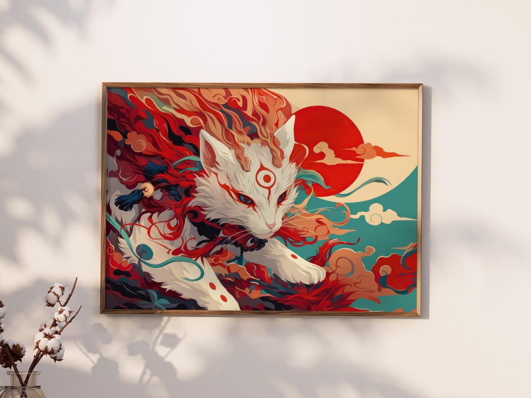 Japanese Art, Japanese Cat Wall Art, Japan Yokai Art, Japanese Wall ...