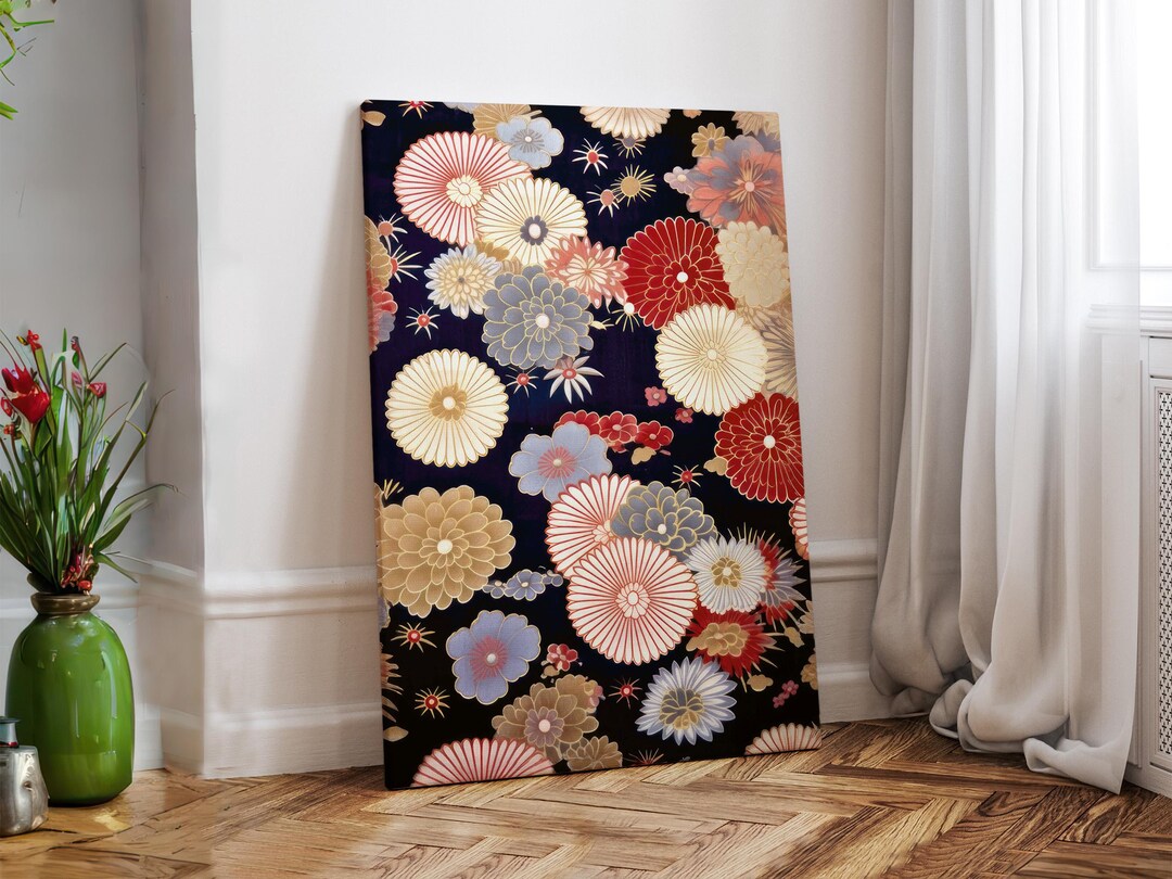 Japanese Canvas Painting, Original Art on Canvas, Kimono Pattern Wall ...