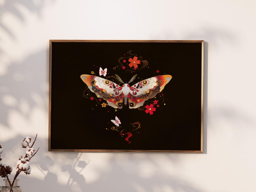 Japanese Art, Japanese Moth Wall Art, Japan Yokai Art, Japanese Wall ...