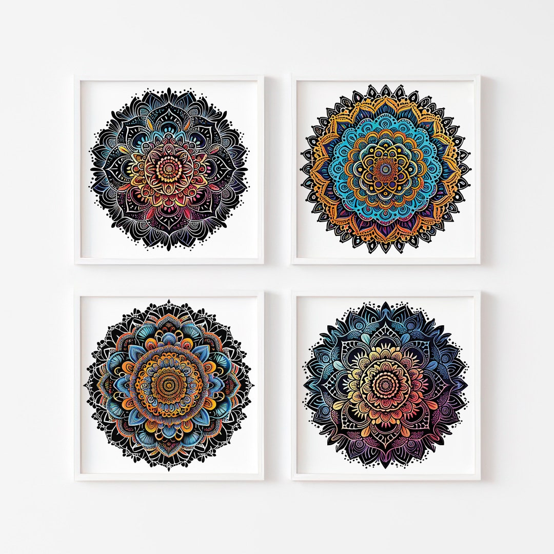 Mandala Art Set of 4, Mandala Wall Decor, Mandala Deco, Spiritual ...