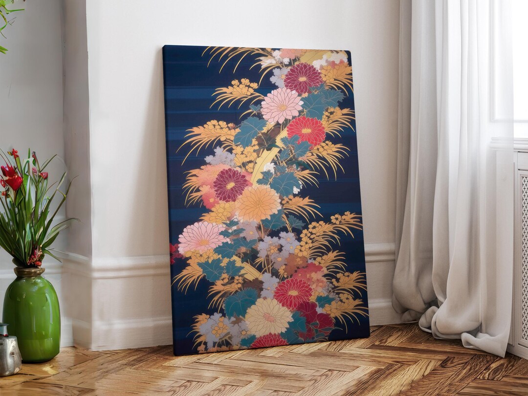 Japanese Canvas Painting, Original Art on Canvas, Kimono Pattern Wall ...