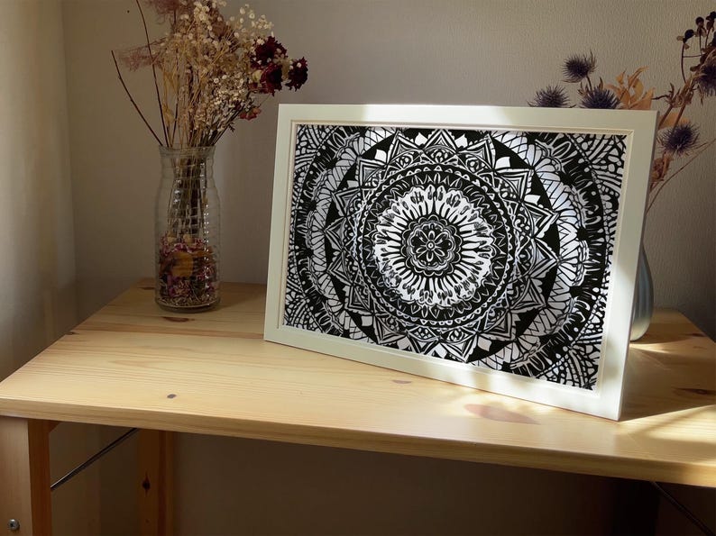 Monochrome Mandala Art, Sacred Geometry Wall Print, Hypnotic Linework ...